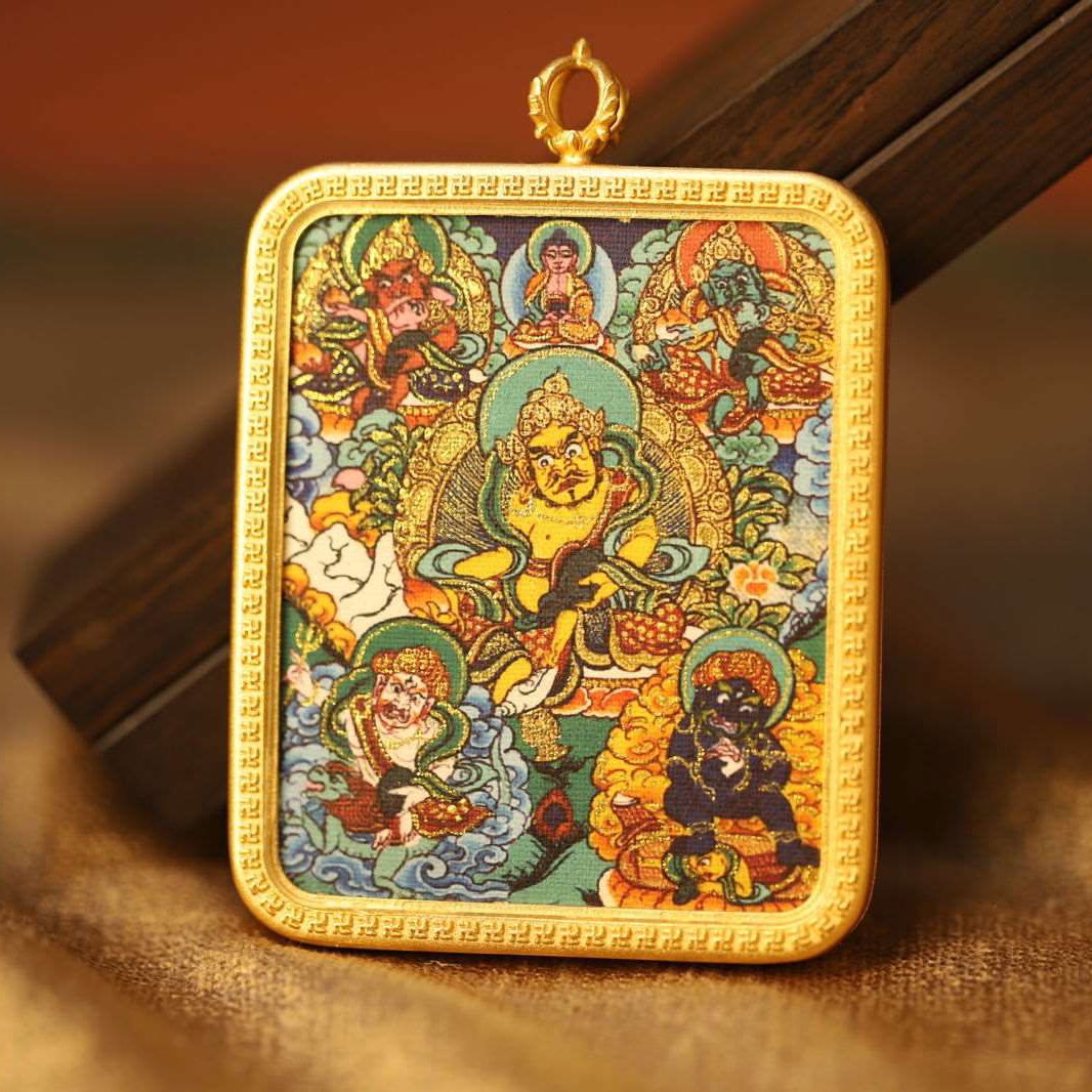Thangka Buddha Five Directions Wealth Gods Square Thangka Necklace ...